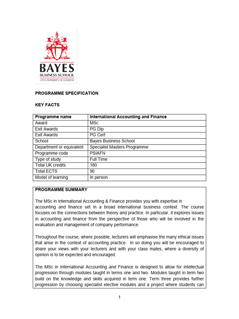 PSIAFN MSC International Accounting and Finance | PDF | Educational ...
