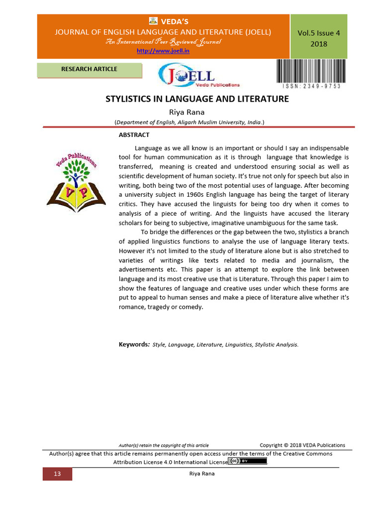 Stylistics in Language and Literat | PDF | Linguistics | Semantics