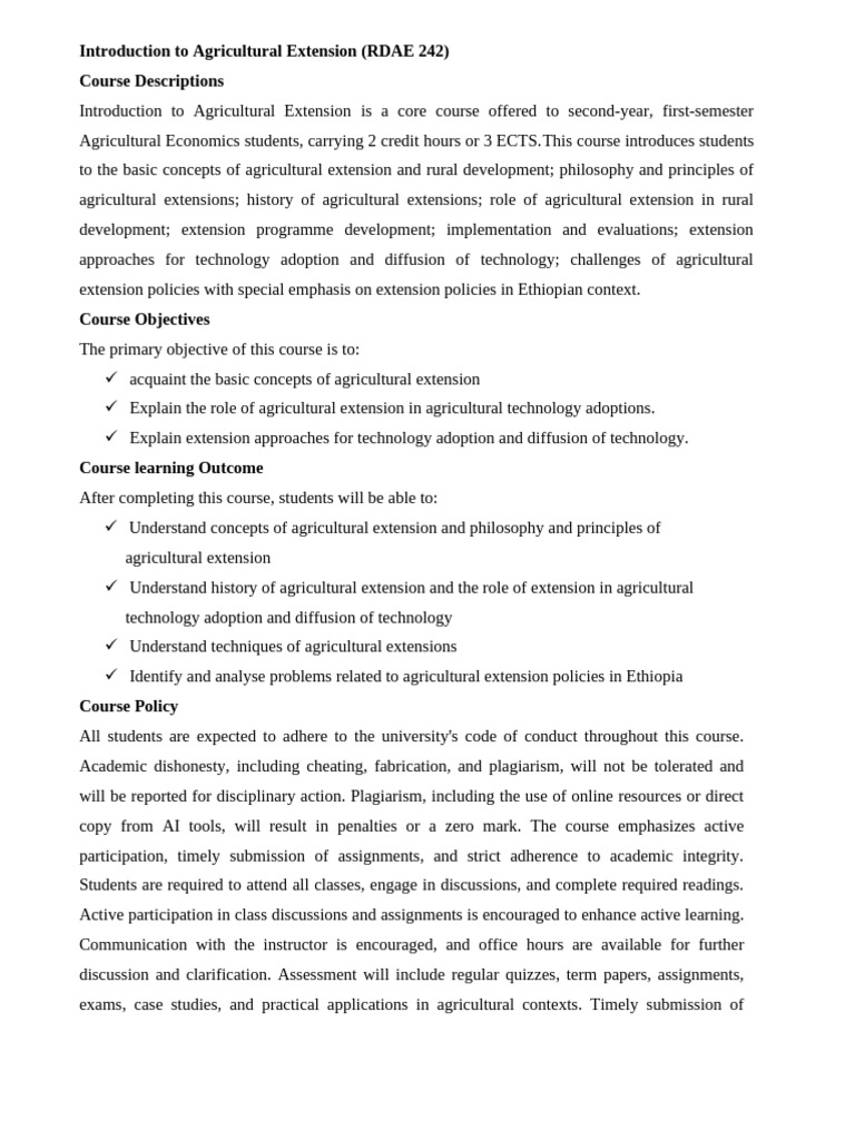 Introduction to Agricultural Extension Course | PDF | Learning | Cognition