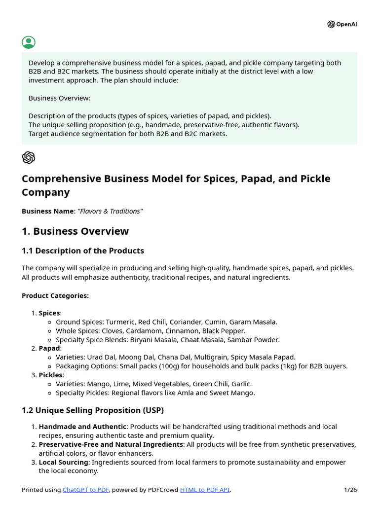 Spices, Papad, and Pickle Business Model | PDF | Retail | Brand