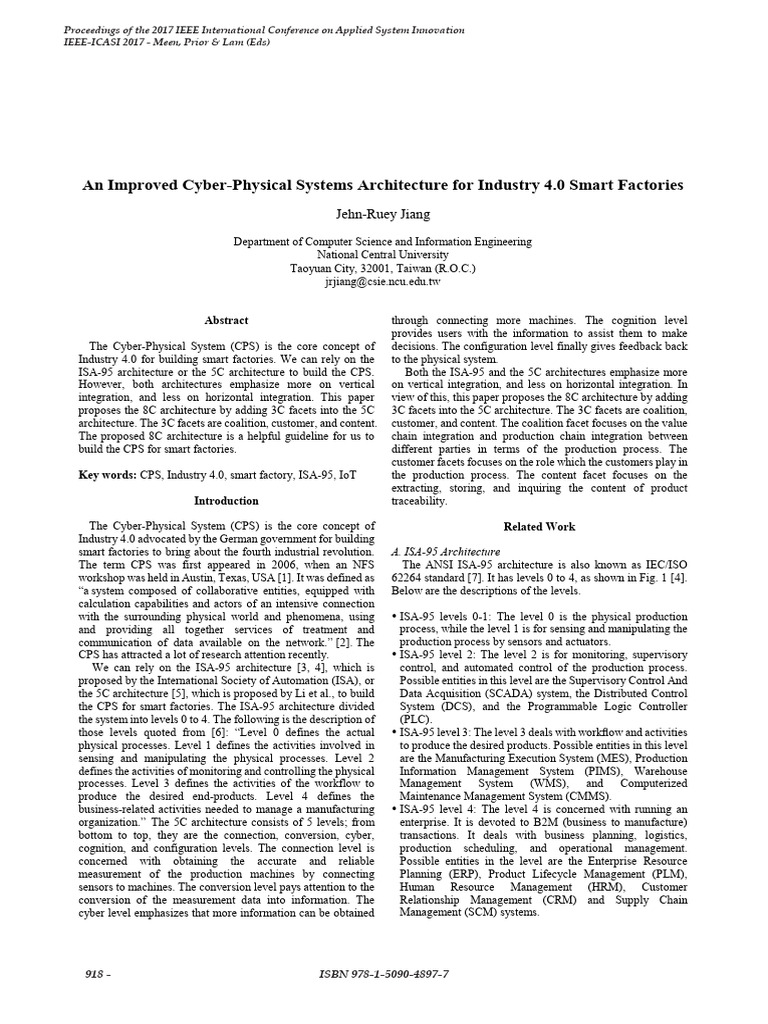 An Improved Cyber-Physical Systems Architecture For Industry 4.0 Smart ...