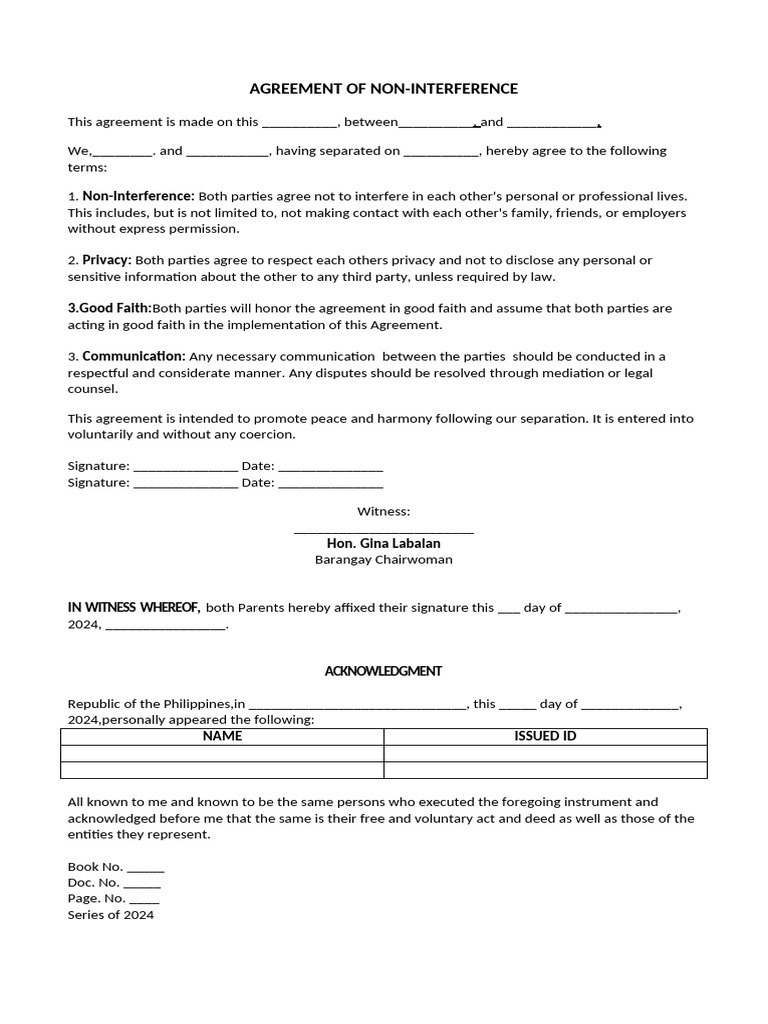 Non-Interference Agreement Template | PDF