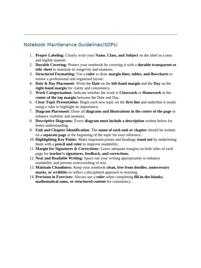Notebook SOPs | PDF