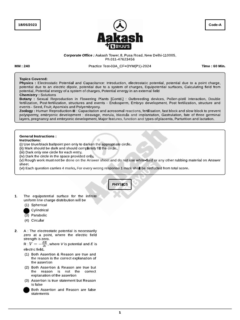 Practice Test Akash 3 | PDF