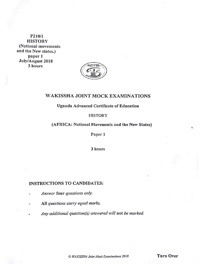 UACE HIST 1 Past Papers 1 | PDF