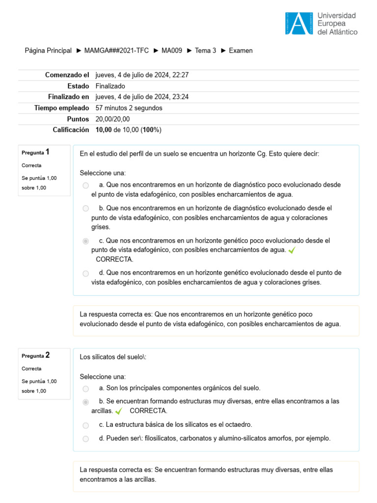 Examen de Suelos: Preguntas y Respuestas | PDF | Suelo | Concentración