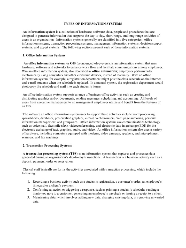 Types of Information Systems | PDF