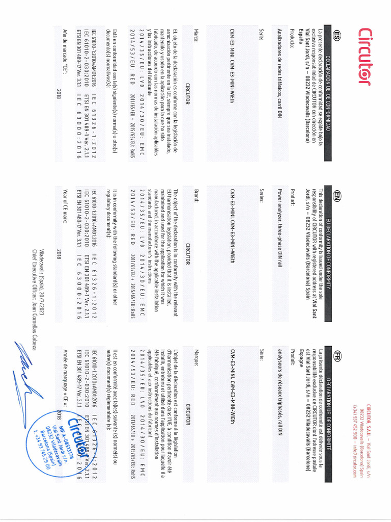 Analizador CVM E3 Mini Itf Rs485 Certificado | PDF