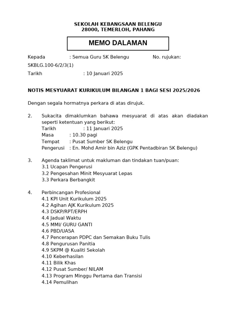 Memo Panggilan Mesyuarat | PDF