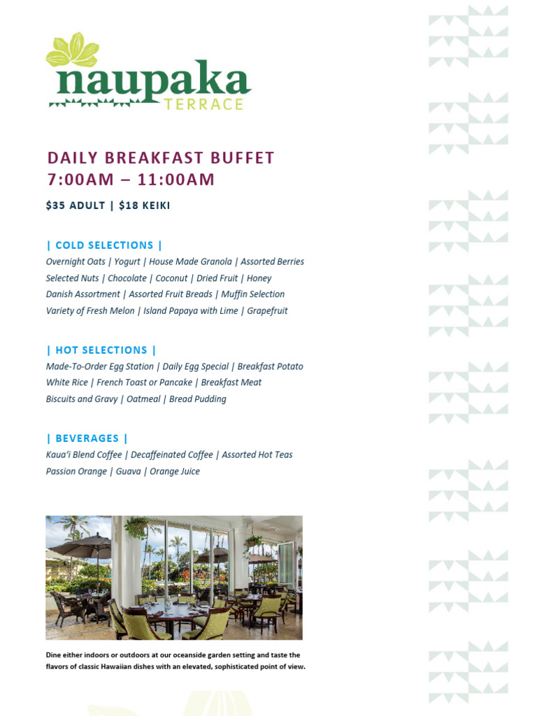 Naupaka Terrace Breakfast Buffet Menu | PDF
