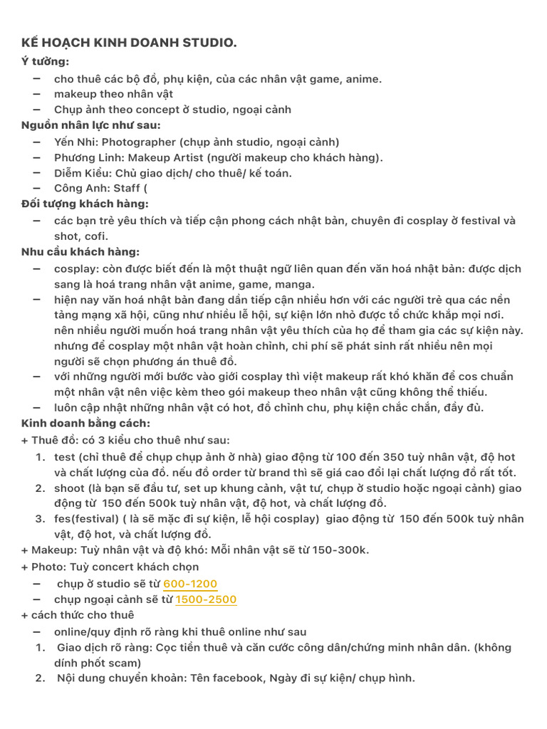 Kế Hoạch Kinh Doanh Studio. 2 | PDF