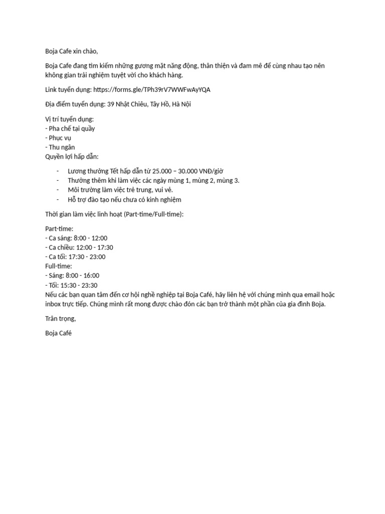 Boja Cafe Xin Chào | PDF