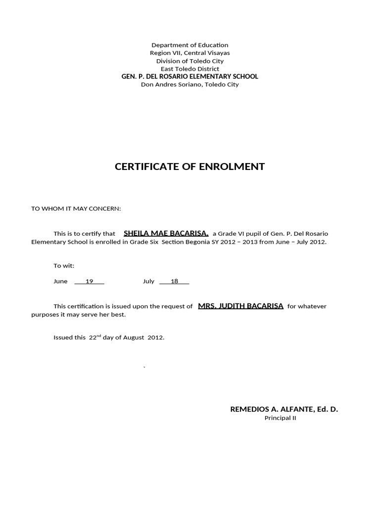 Certificate of Enrolment | PDF