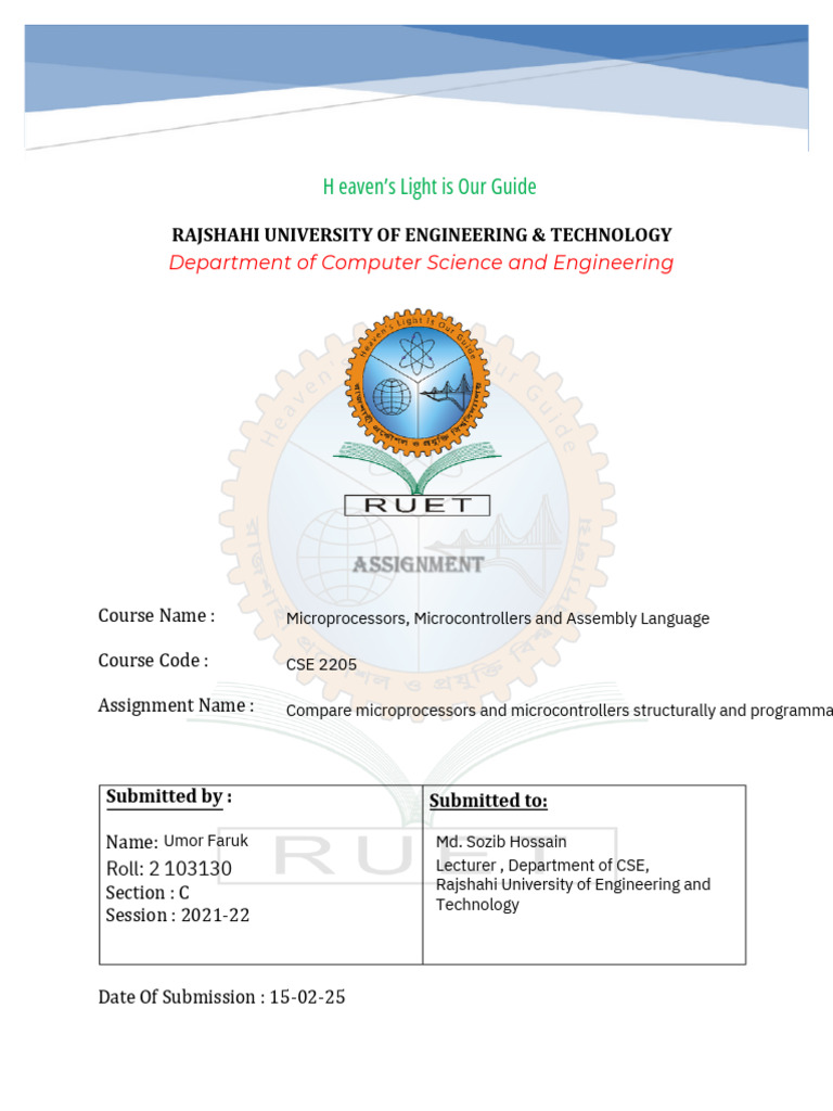 Umor Faruk Microprocessor Microcontroller Assignment PDF | PDF | Microcontroller | Central ...