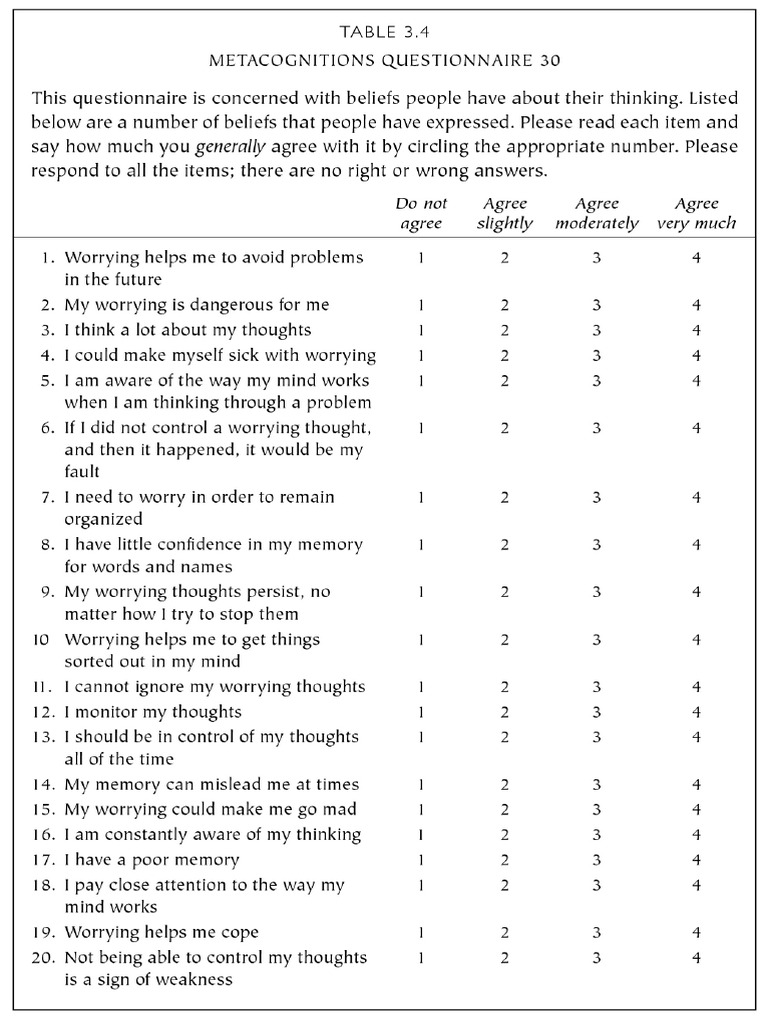 Metacognitions Questionnaire 30 Pdf