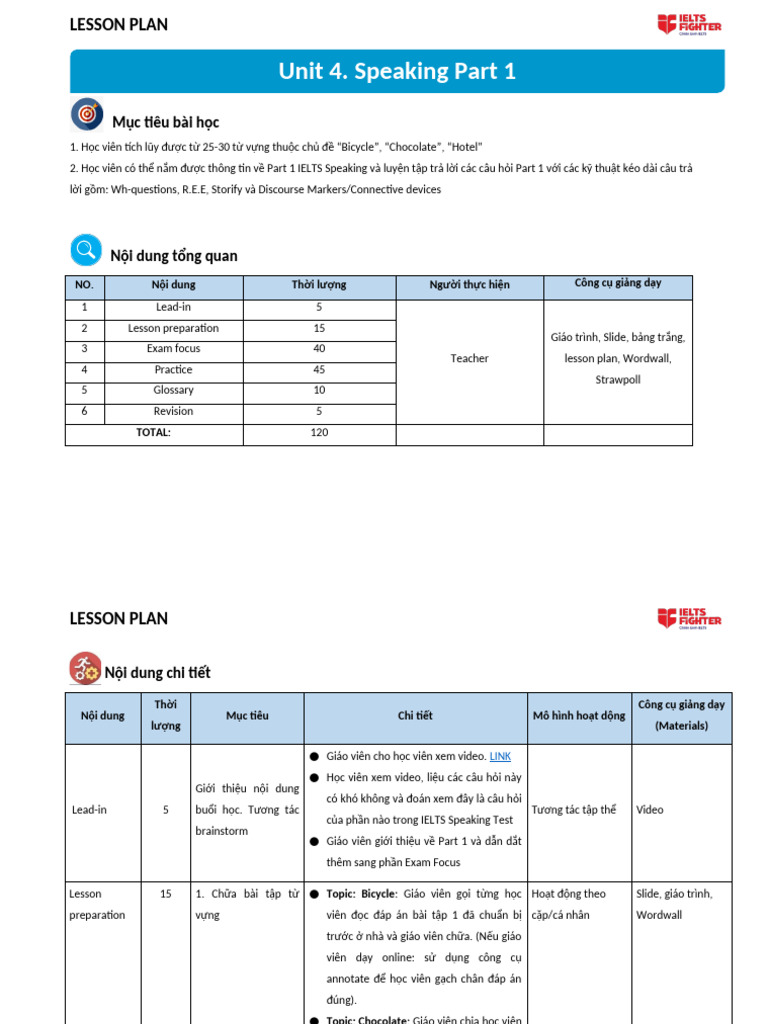 Lesson Plan - Speaking. Unit 4. Speaking Part 1 | PDF