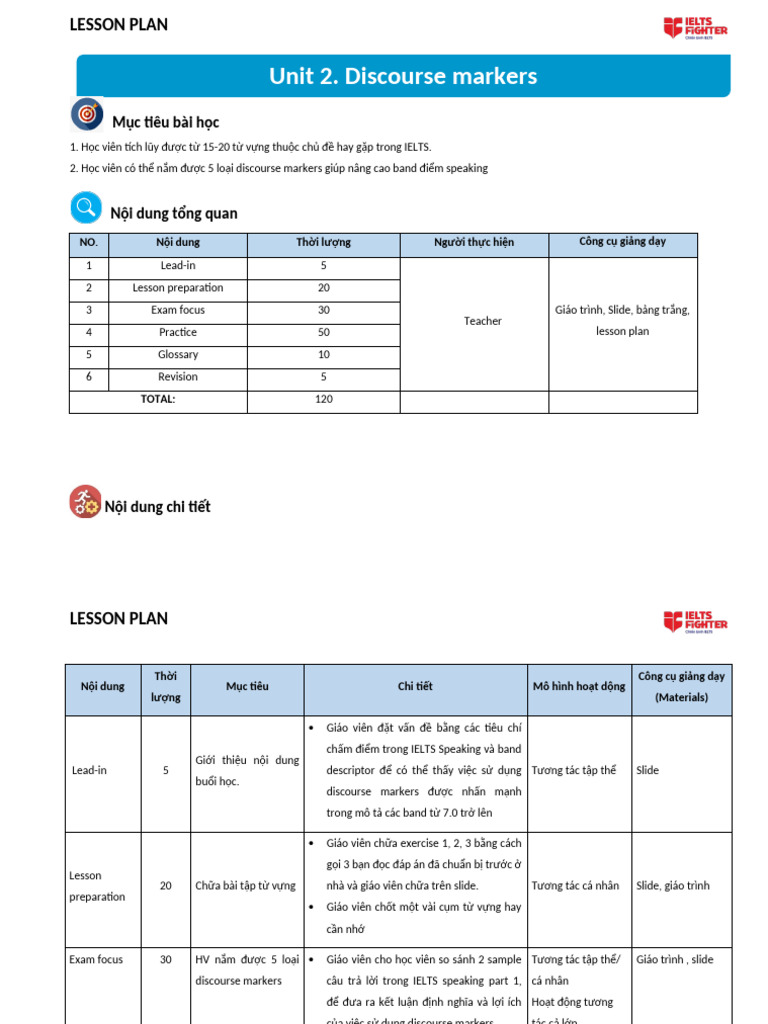 Lesson Plan - Speaking. Unit 2. Discourse markers | PDF Lesson Plan - Speaking. Unit 2. Discourse markers | PDF