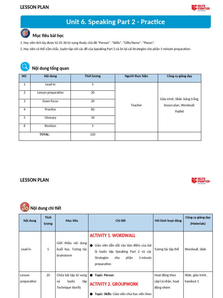 Lesson Plan - Speaking. Unit 6. Speaking Part 2 - Practice | PDF