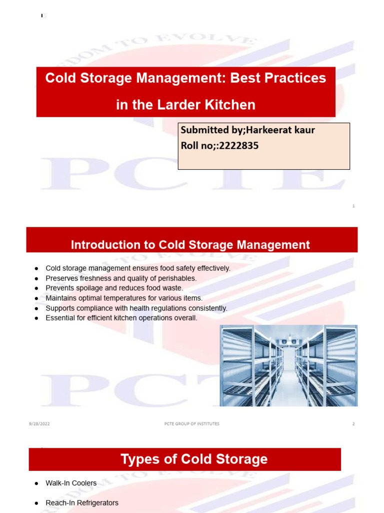 Cold Storage Management - Best Practices in The Larder Kitchen | PDF | Refrigerator | Refrigeration