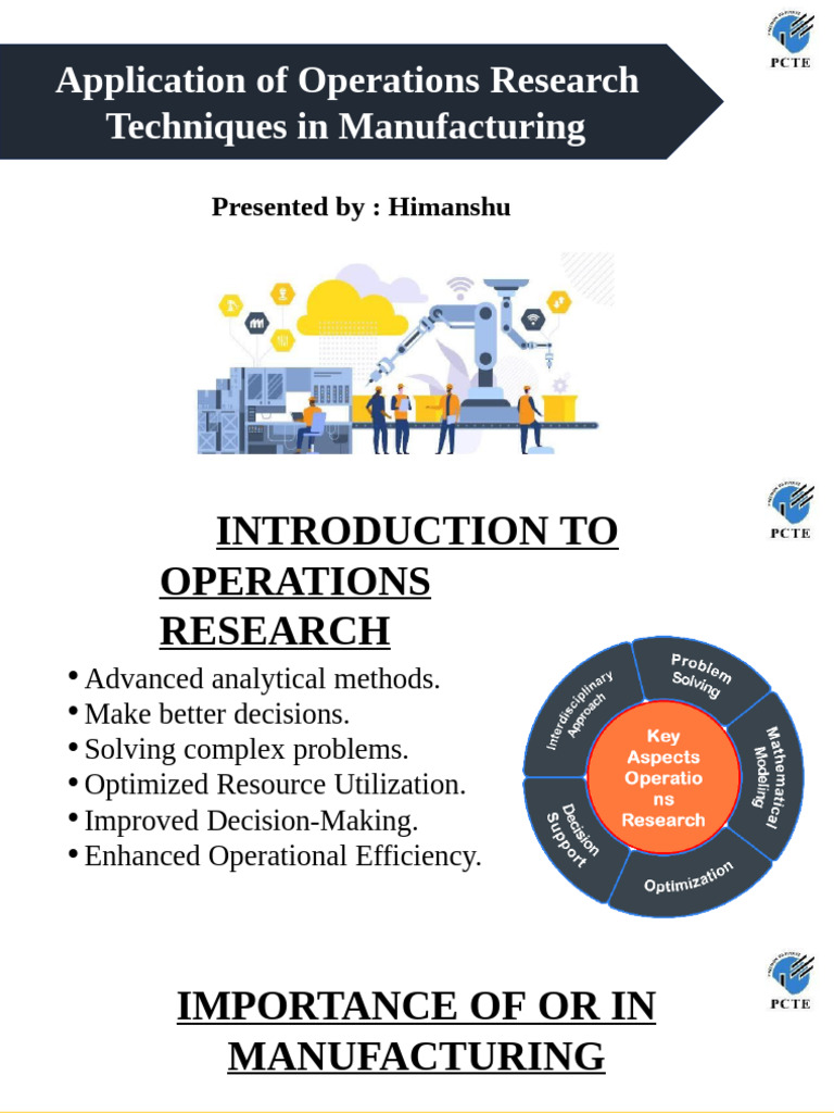 Operations Research in Manufacturing Optimization | PDF | Mathematical ...