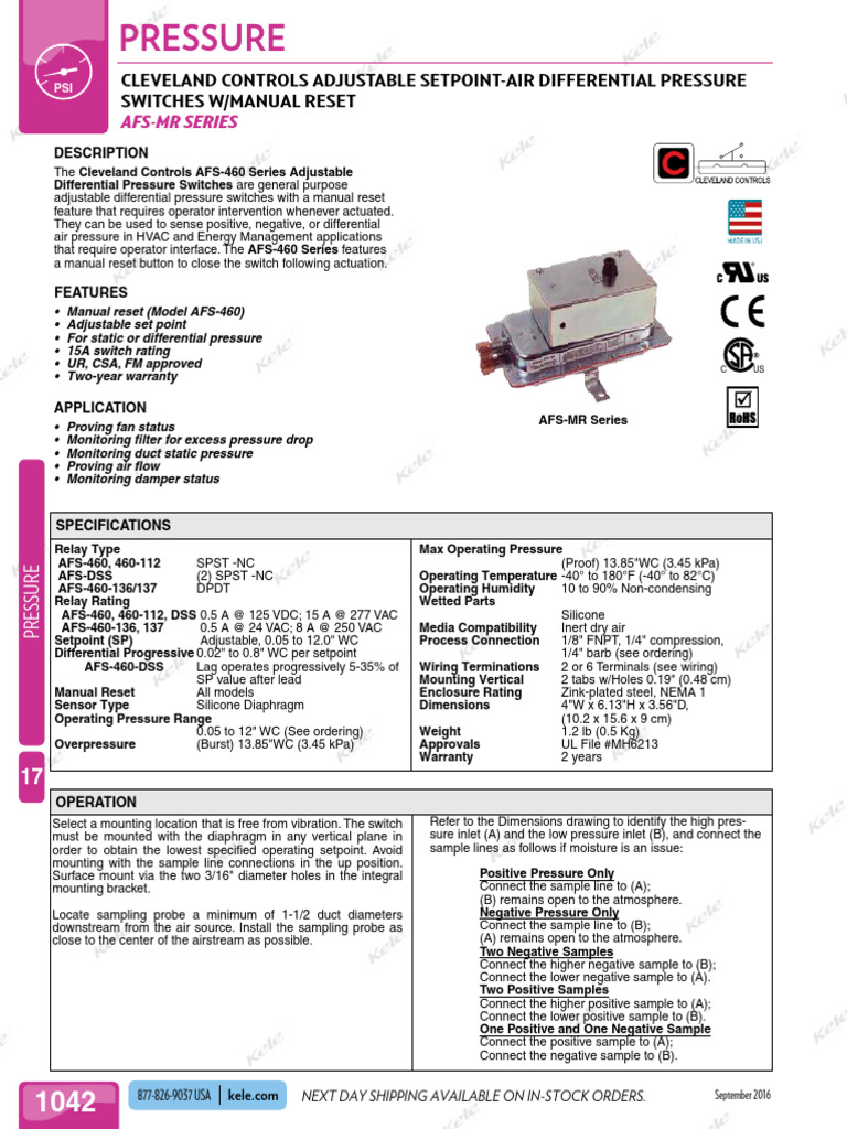 Afs 460 136 Catalog Page | PDF | Pressure Measurement | Switch