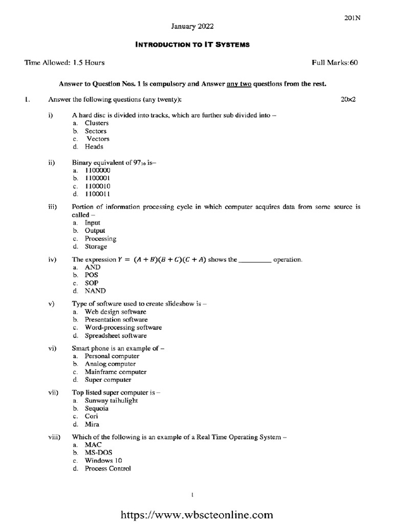Diploma 2 Sem Introduction To It Systems 201 N Jan 2022 | PDF