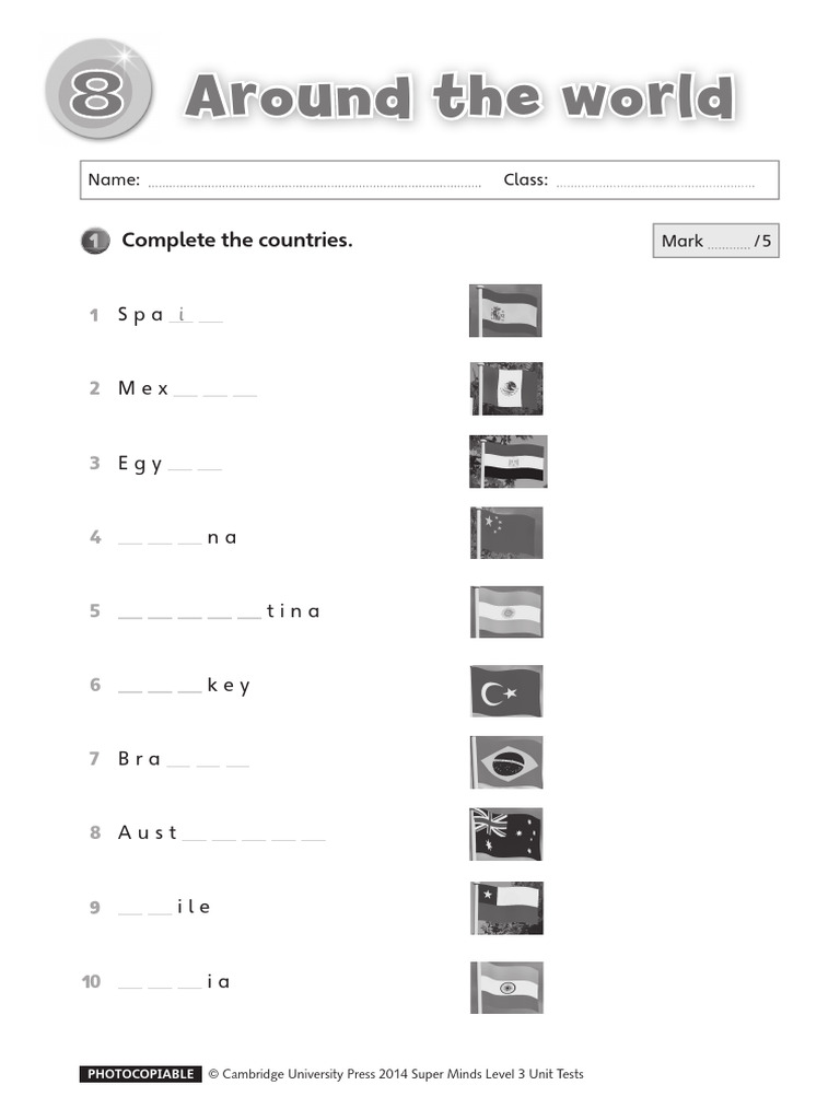 Super Minds Level 3 Unit Tests: Around the World | PDF