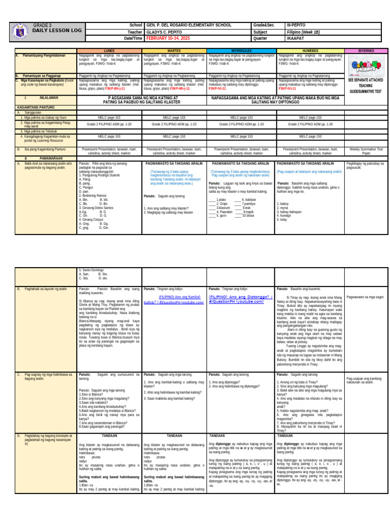 Q4 DLL Filipino3 Week-1b | PDF