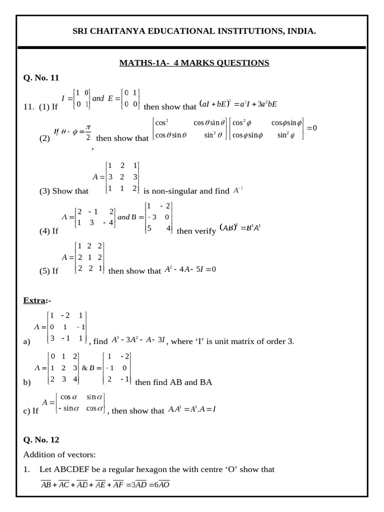 JR Maths 1a 4 Marks Pothuluraih | PDF | Euclidean Vector | Triangle