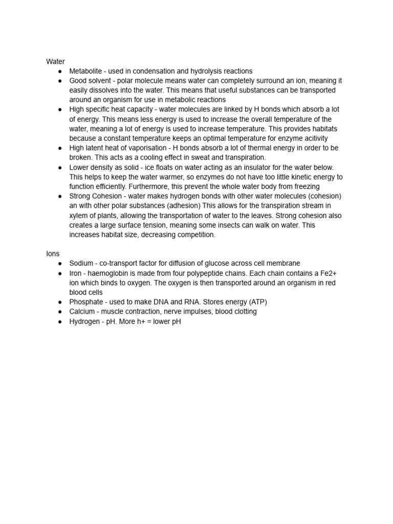 Key Properties of Water in Biology | PDF