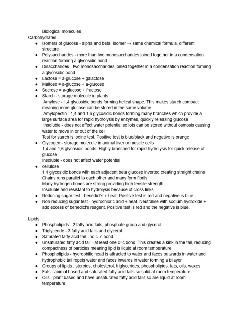 Biological Molecules Lipid and Carbohydrates A Level Biology | PDF ...