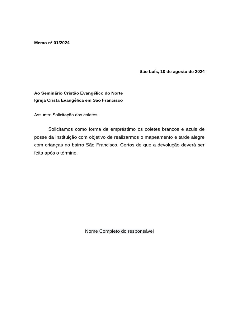 Modelo I - Minuta de Ofício-Carta - Solicitação | PDF