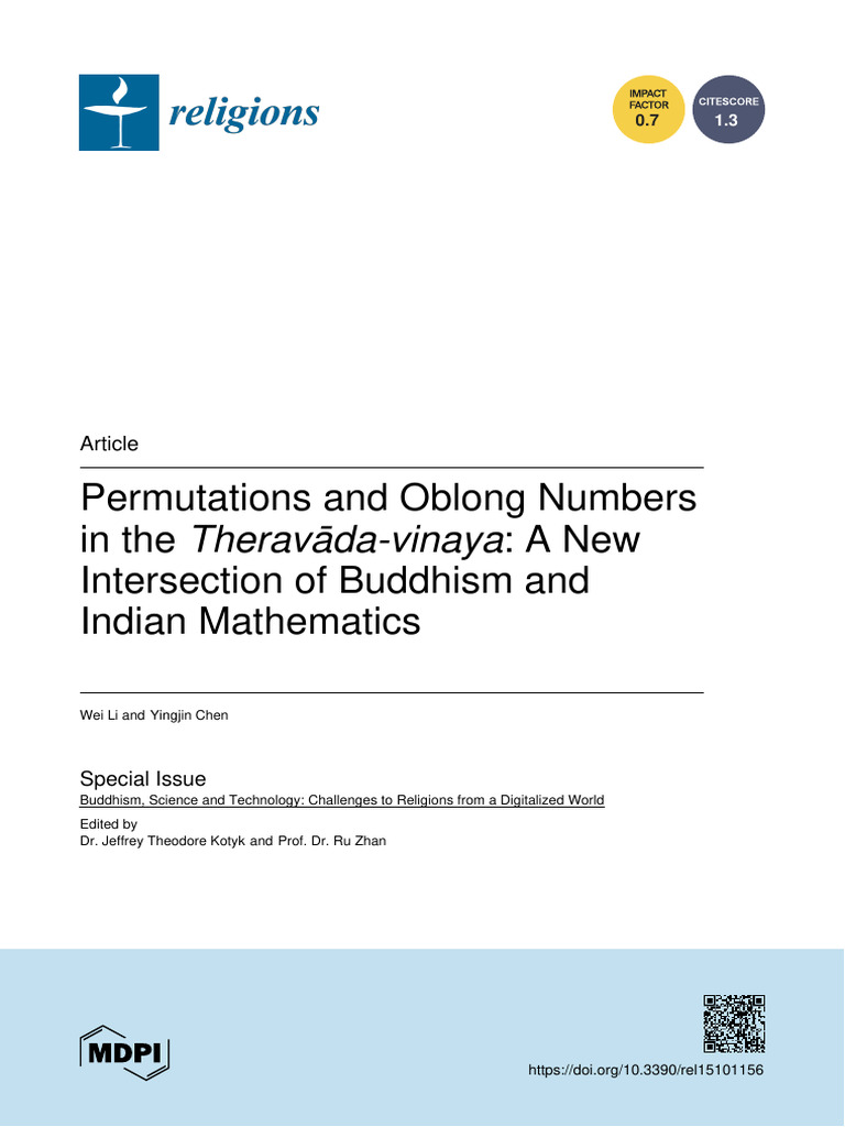Permutations and Oblong Numbers in The Theravāda-Vinaya: A New ...