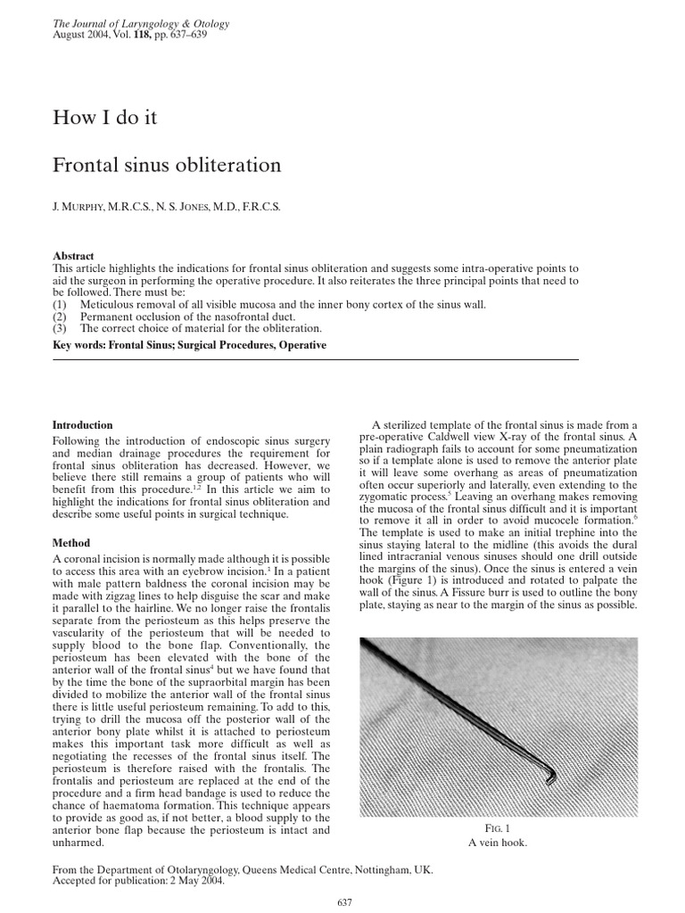 Frontal Sinus Obliteration | PDF | Medical Specialties | Human Head And ...