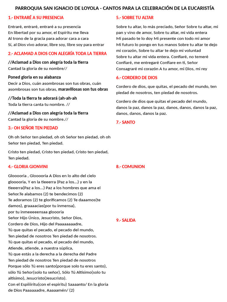 Cantos para Primera Comunion | PDF | eucaristía | Pecado