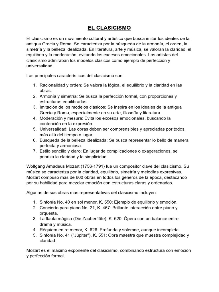 ELCLASICISMO | PDF | Periodo Clásico (Música) | Wolfgang Amadeus Mozart