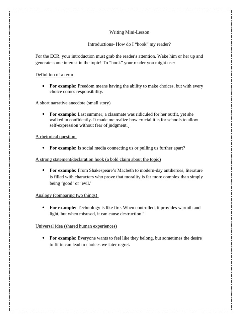 WritingMiniLessonEffectiveHooks-1 | PDF | Analogy | Psychology