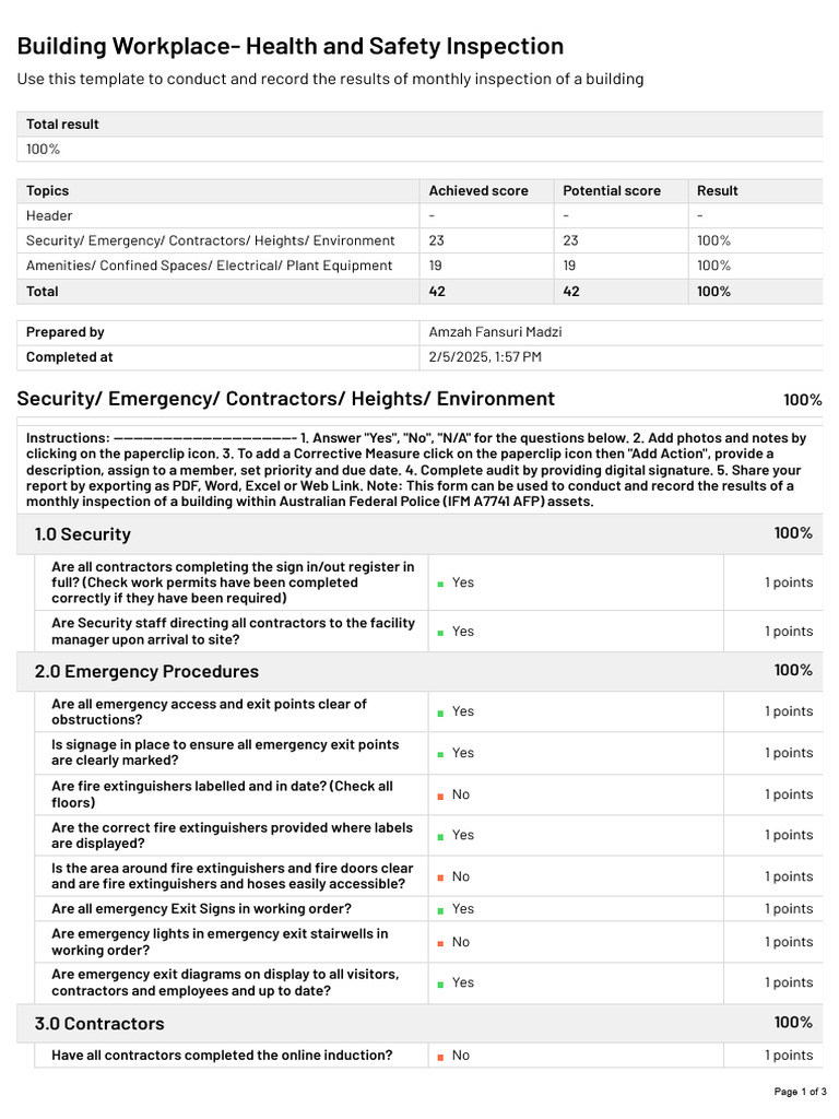 Monthly Workplace Safety Inspection Template | PDF | Safety ...