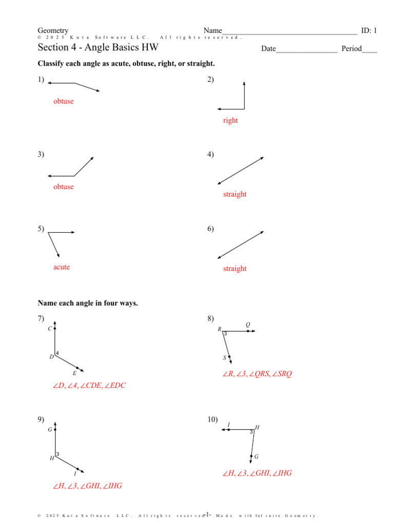 Geometry Angle Basics Worksheet | PDF | Elementary Geometry | Geometry