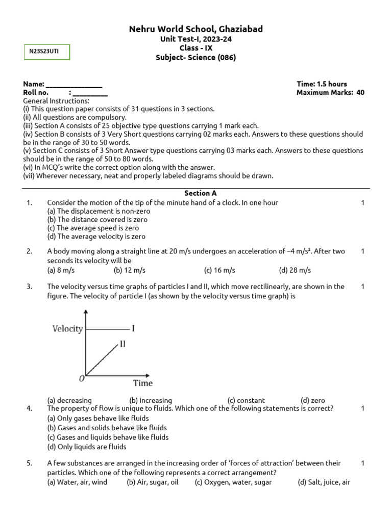 IX_Science_UT_I_Question_Paper | PDF | Cell Membrane | Osmosis