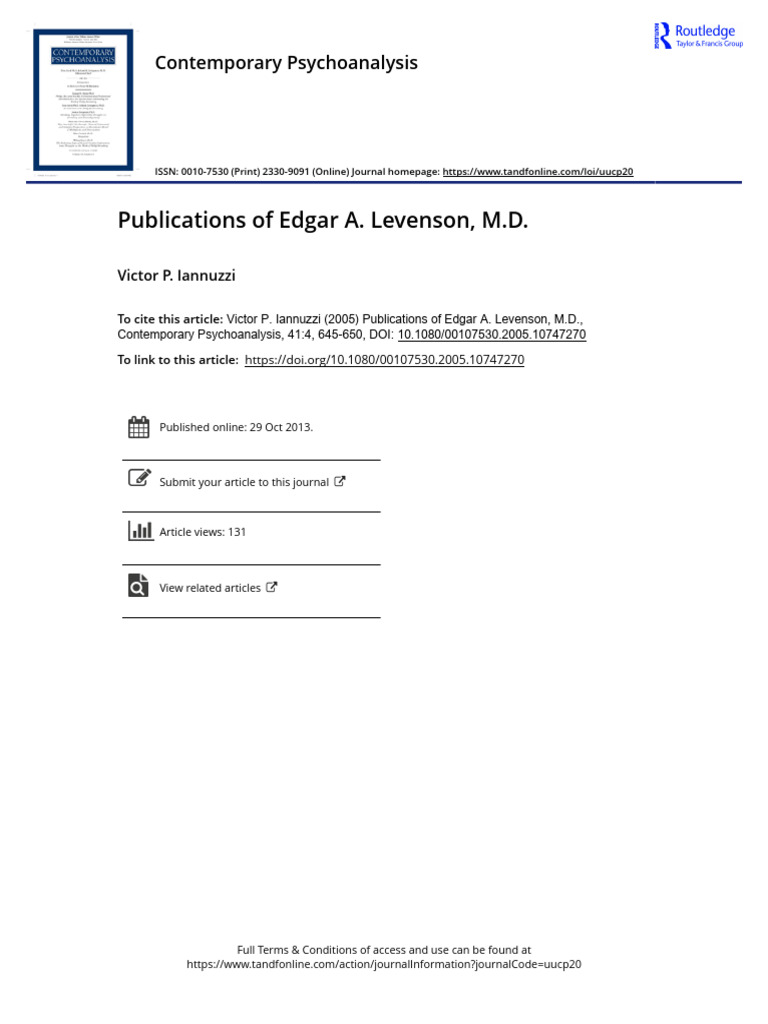 Publications of Edgar A Levenson M D | PDF | Psychoanalysis | Psychotherapy