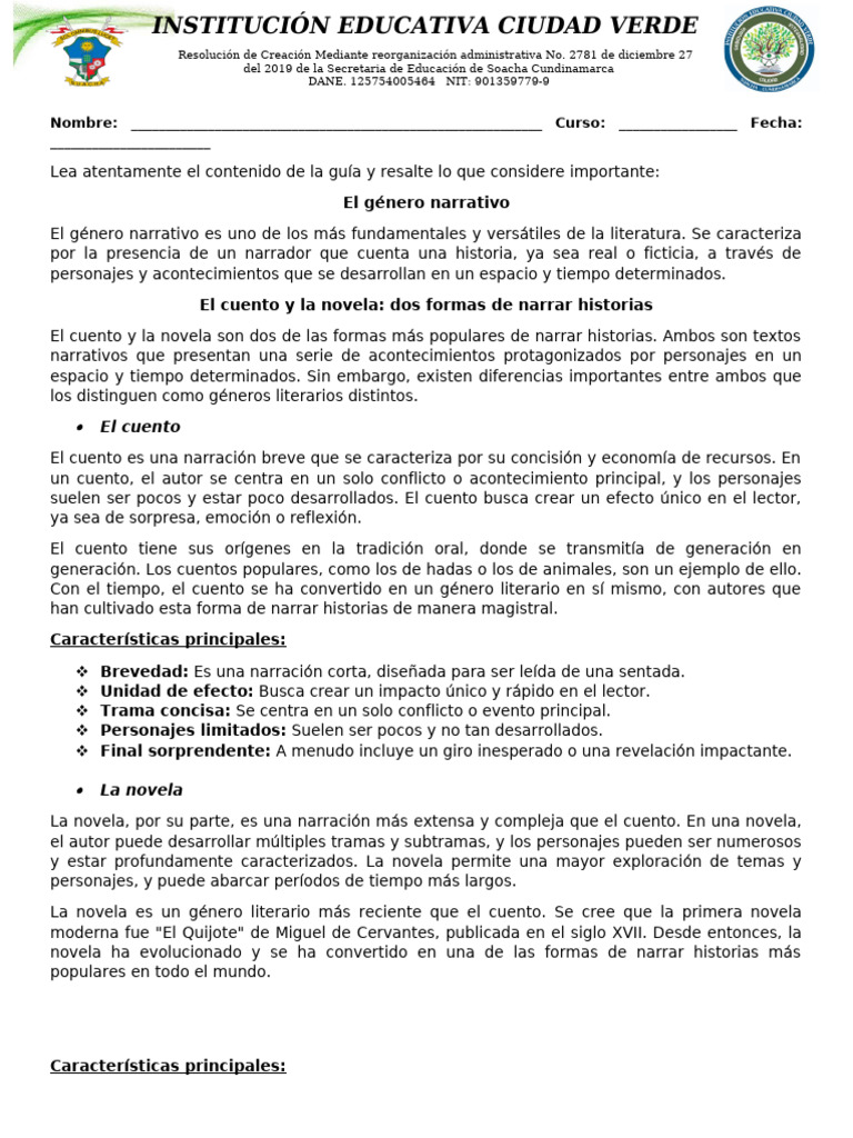 Cuento y Novela: Características Clave | PDF | Cuentos | Narración