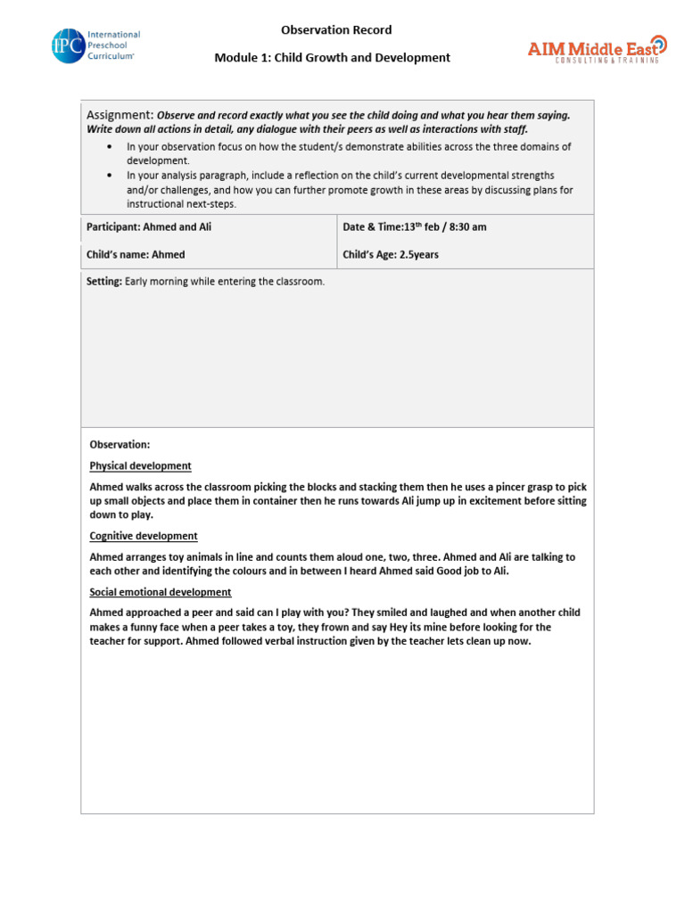 L3 M1 Observation Assignment | PDF