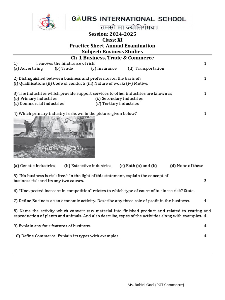 Bst-XI - Practice Sheet-Annual Exam | PDF | Insurance | Banks