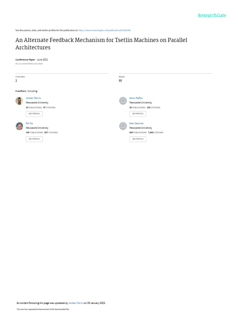 (Morris Et Al, 2022) An Alternate Feedback Mechanism For Tsetlin Machines On Parallel ...