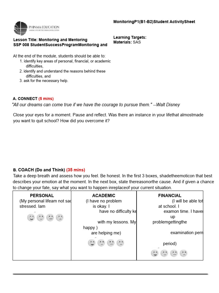 2) SSP 008_Monitoring and Mentoring P1 (B1-B2)_(SAS) (1) | PDF | Cognition | Psychology