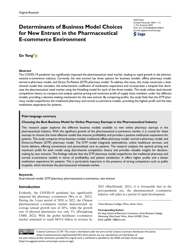 Determinants of Business Model Choices For New Ent | PDF | Pharmacy | E ...