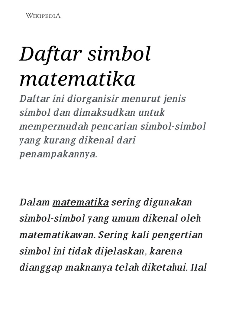 Daftar Simbol Matematika | PDF