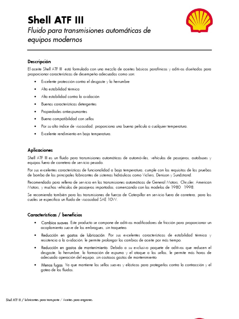 Shell Atf III | PDF | Transmisión automática | Lubricante