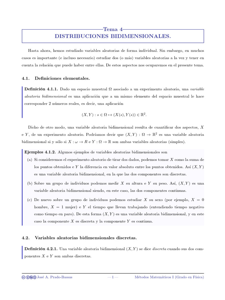 Tema04 Variables Aleatorias Bidimensionales | PDF | Función de densidad ...